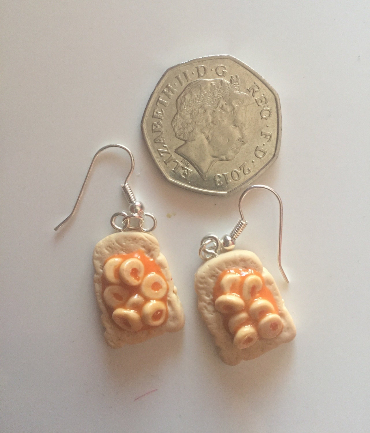 Spaghetti hoops on toast mini food earrings polymer clay | Etsy