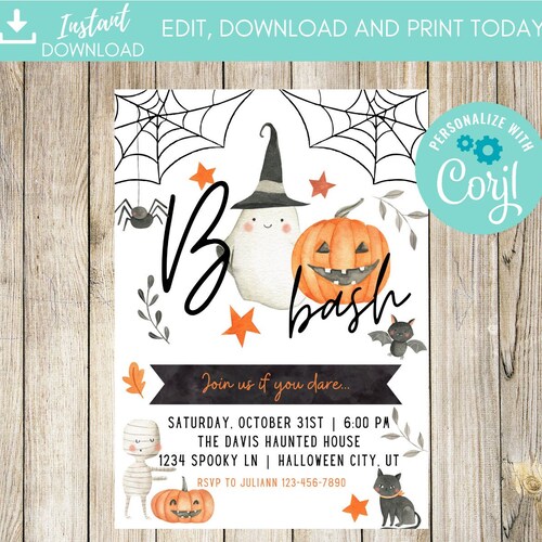 Editable Boo Bash Halloween Invitation. Halloween Party - Etsy
