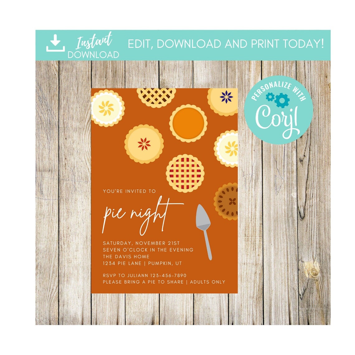Pie Night Invitation - Etsy