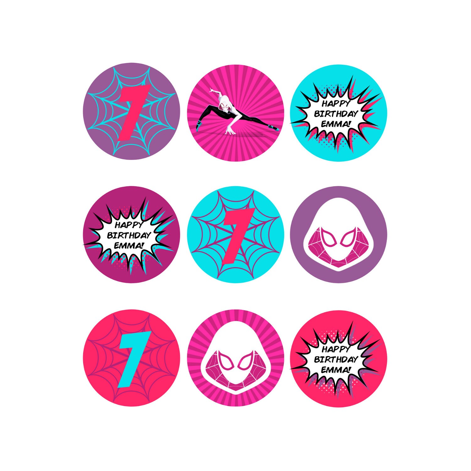 Gwen Spider Cupcake Toppers Personalized Printable - Etsy