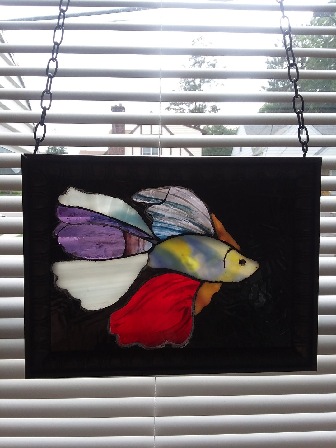 Siamese Fish Mosaic, Betta Fish Stained Glass, Decorative Tiles, Framed ...