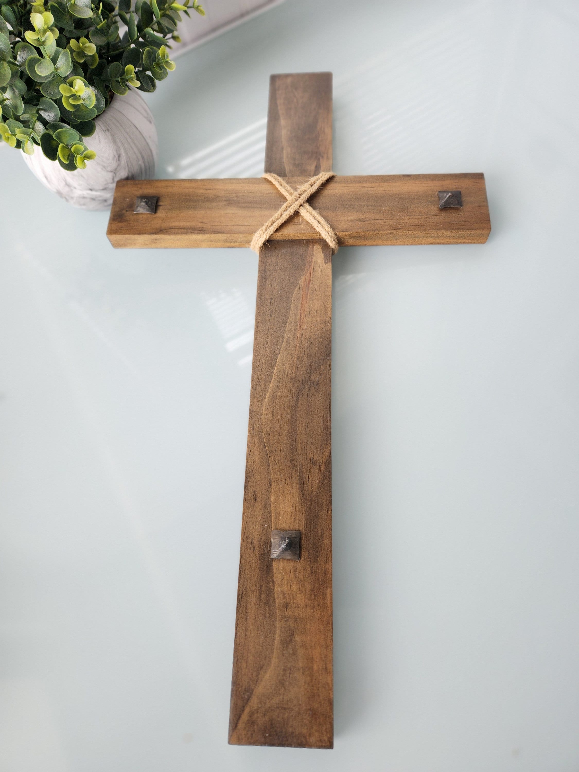 Large Wooden Cross W/ Nails and Twine Rope, Home Blessing, Memorial ...