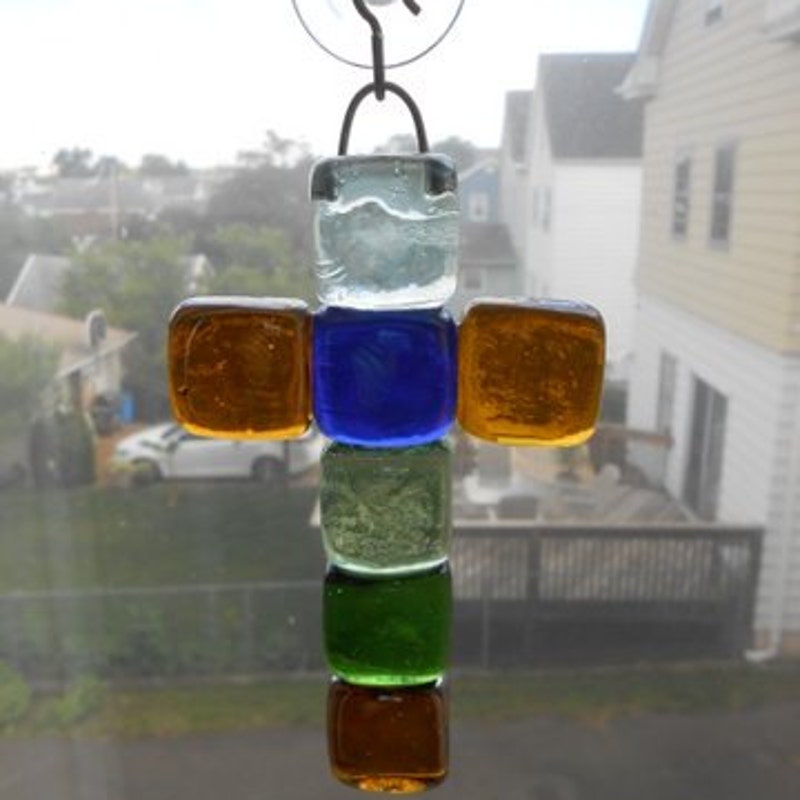 Stained Glass Cross Suncatcher - Etsy