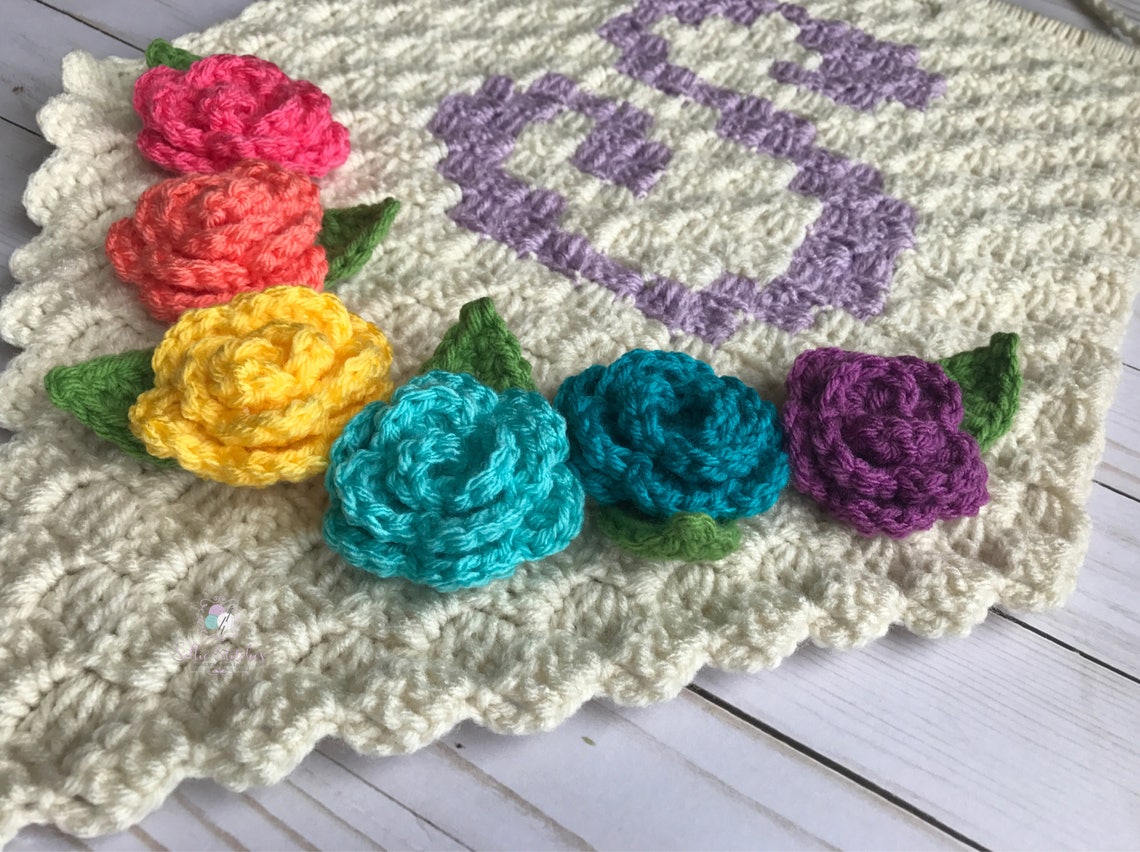 Monogram Tapestry, Crochet Wall Decor, Monogram and Flowers Tapestry ...