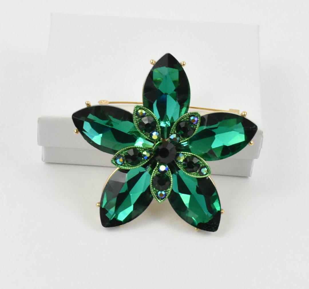 Green Bridal Sash Brooch, Green Brooch, Crystal Emerald Green Broach ...