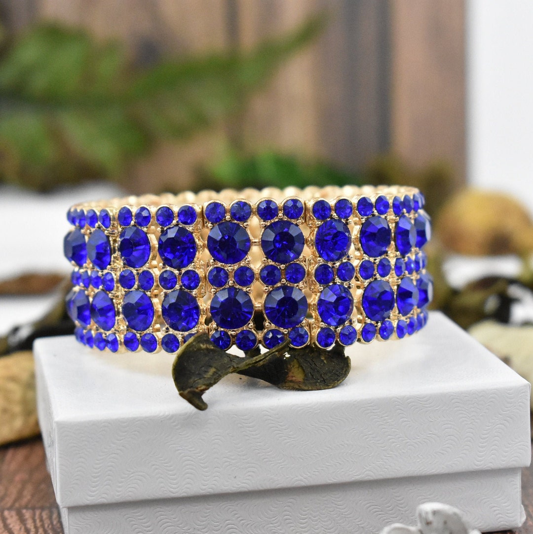 Blue Rhinestone Bracelet, Deep Blue Bracelet, Royal Blue Prom Bracelet ...