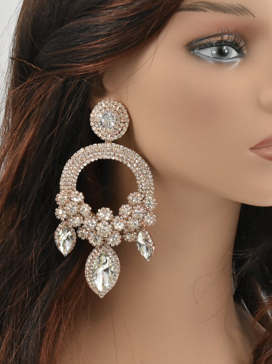 Clear/gold Base Crystal Extra-large Earrings, Crystal Chunky Chandelier ...