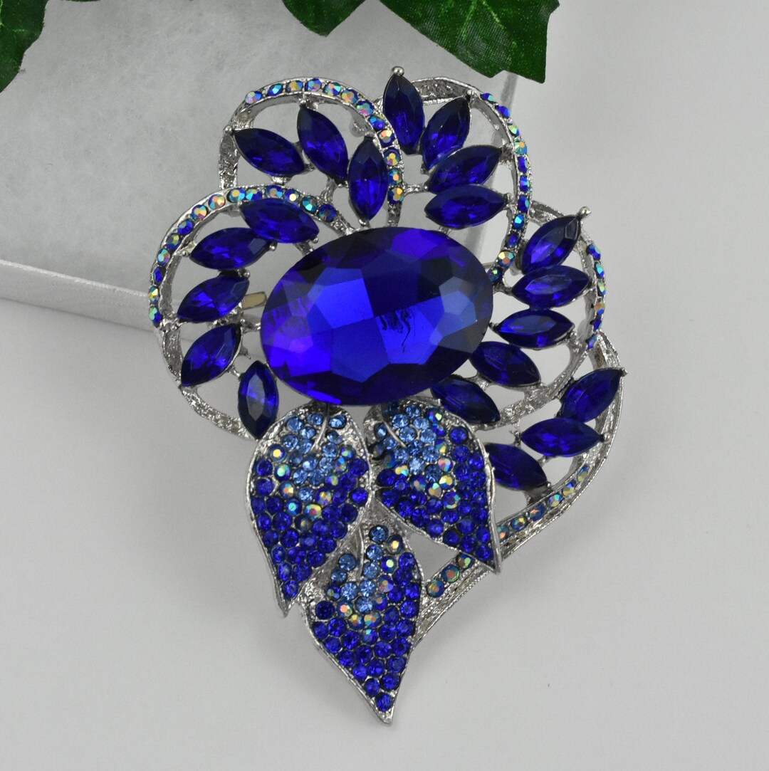 Rhinestone Sapphire Blue Broaches Royal Blue Bridal Brooch - Etsy