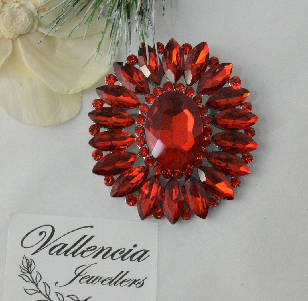Red/silver Base Rhinestone Crystal Brooches for Bouquet, Bridal Brooch ...
