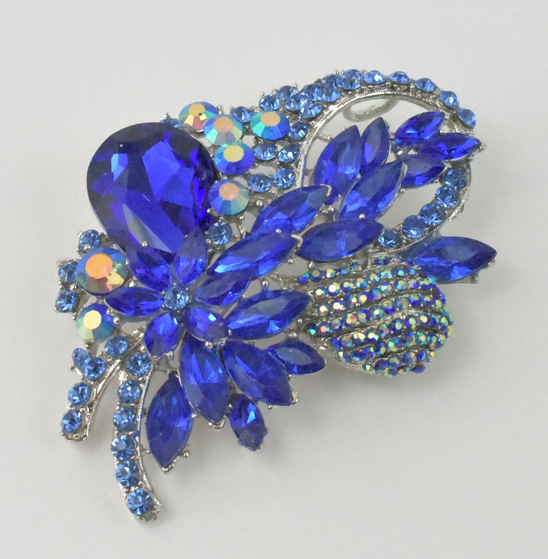 Royal Blue Rhinestone Brooch Wedding Brooches Bridal Dress - Etsy