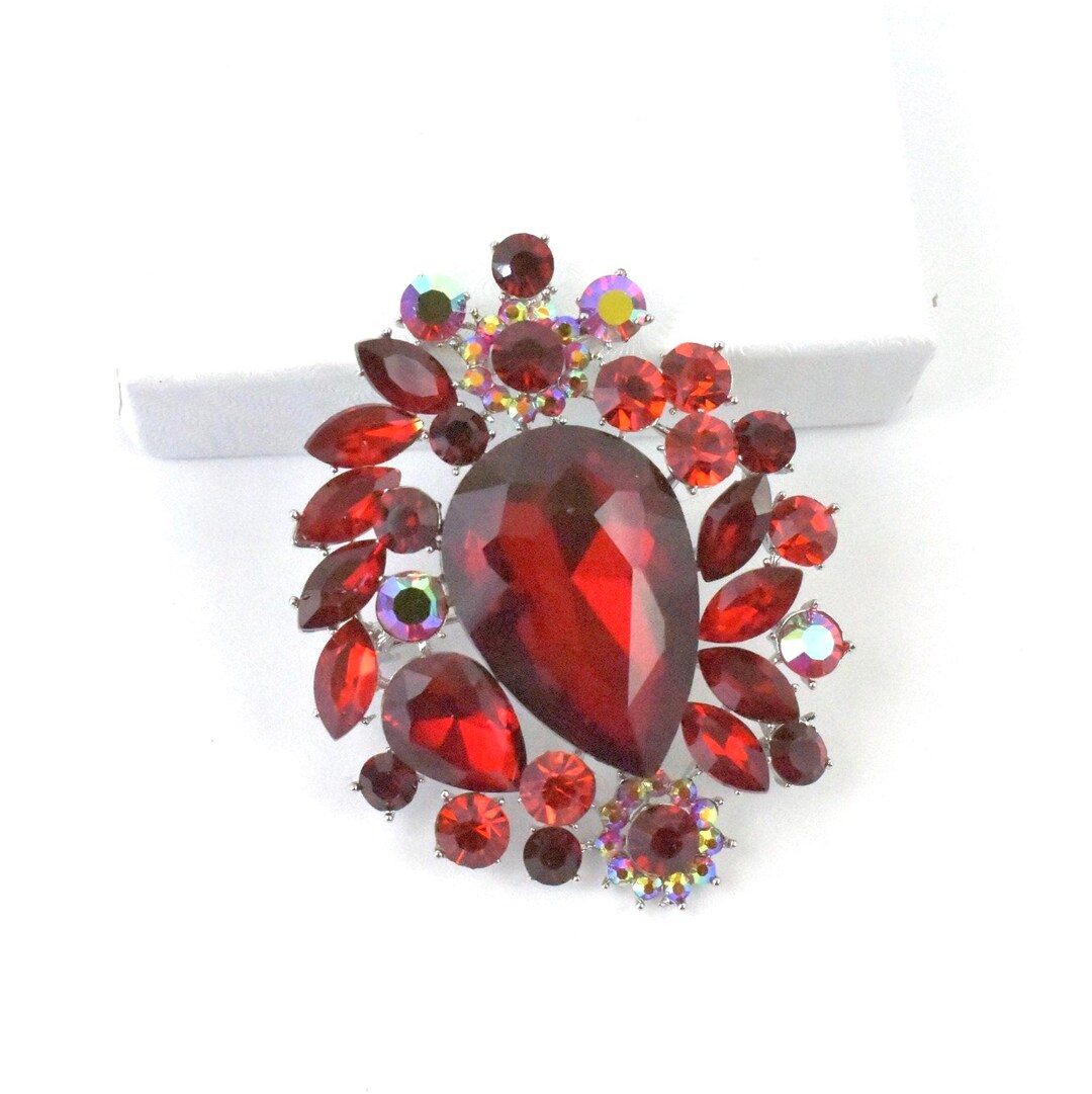 Red Color Rhinestone Crystal Brooch Wedding Brooch Bridal Brooch ...