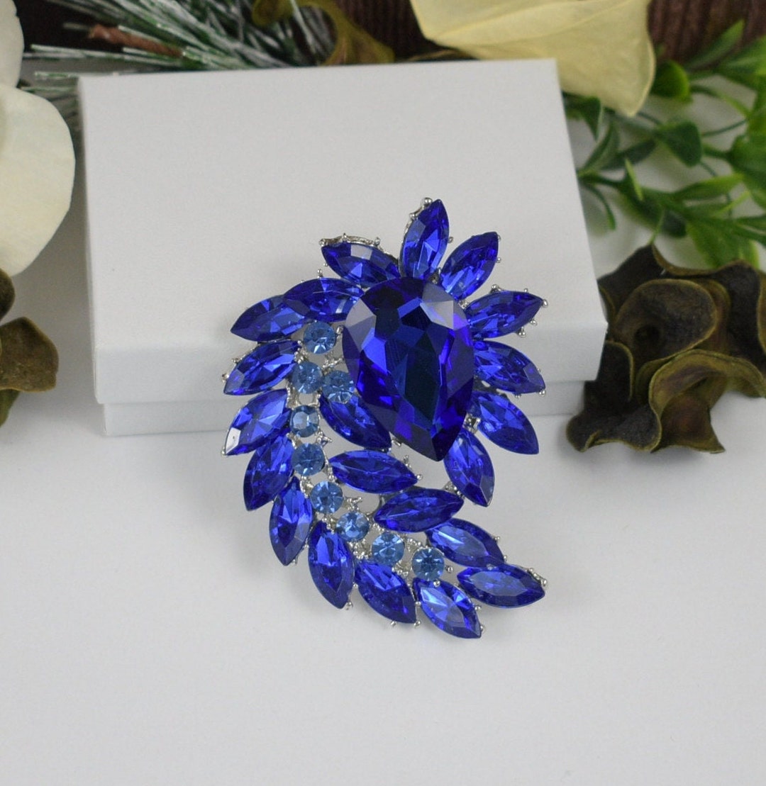 Blue Rhinestone Brooch Sapphire Blue Brooches Royal Blue - Etsy