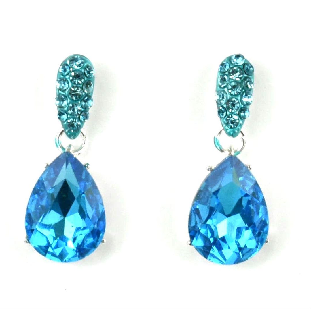 Aqua Blue Bridesmaid Earrings, Aqua Blue Prom Earrings, Aquamarine ...