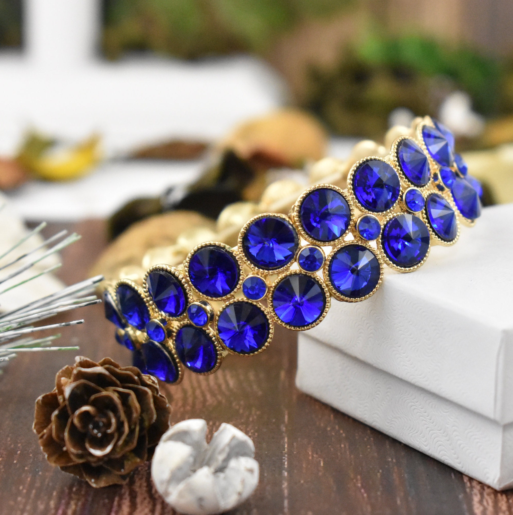 Blue Rhinestone Bracelet Deep Blue Bracelet Royal Blue Prom - Etsy