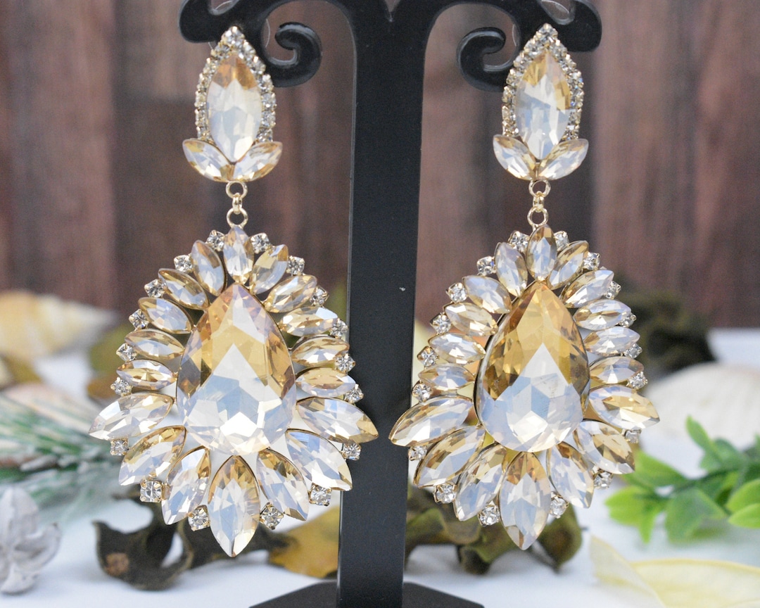 Topaz/gold Pageant Prom Chandelier Earrings, Gold Crytal Bridal ...