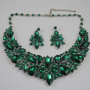 Emerald Green Rhinestone Necklace, Green Statement Necklace, Emerald ...