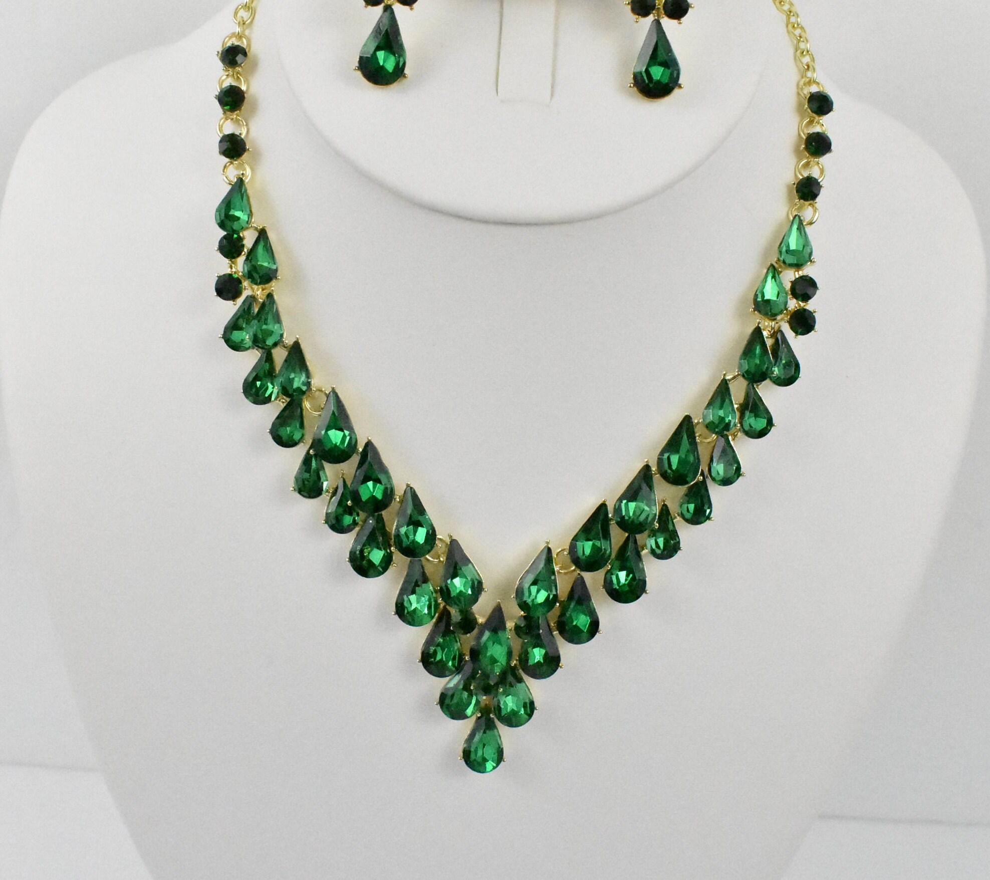 Emerald Green Rhinestone Necklace Green Statement Necklace - Etsy