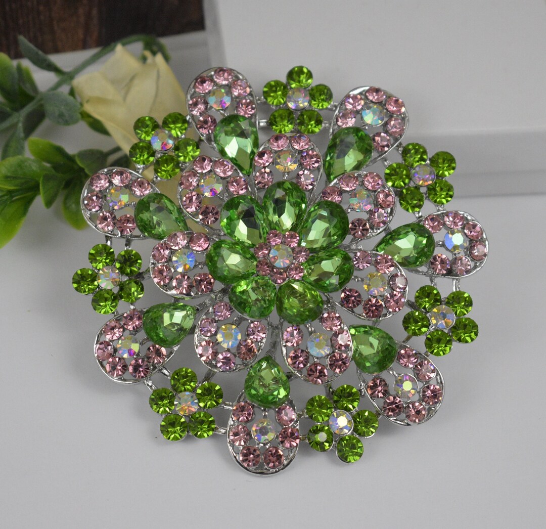 Extra Large Rhinestone Embellishment Brooch Pin Flower Brooch, Pink ...