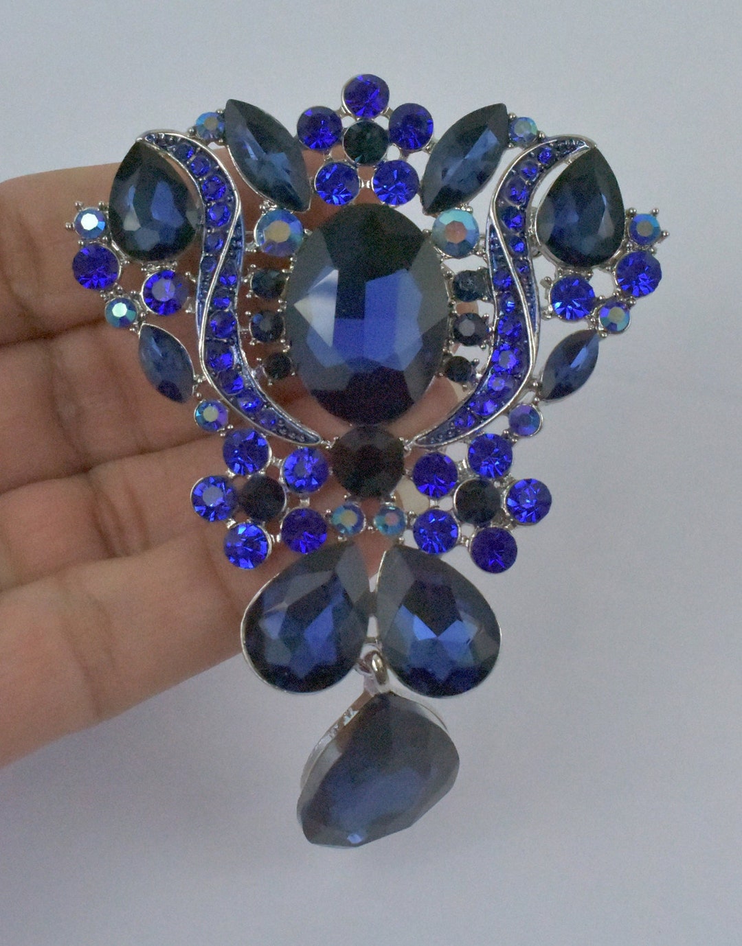 Navy Blue Wedding Brooches, Rhinestone Royal Blue Brooch, Royal Blue ...