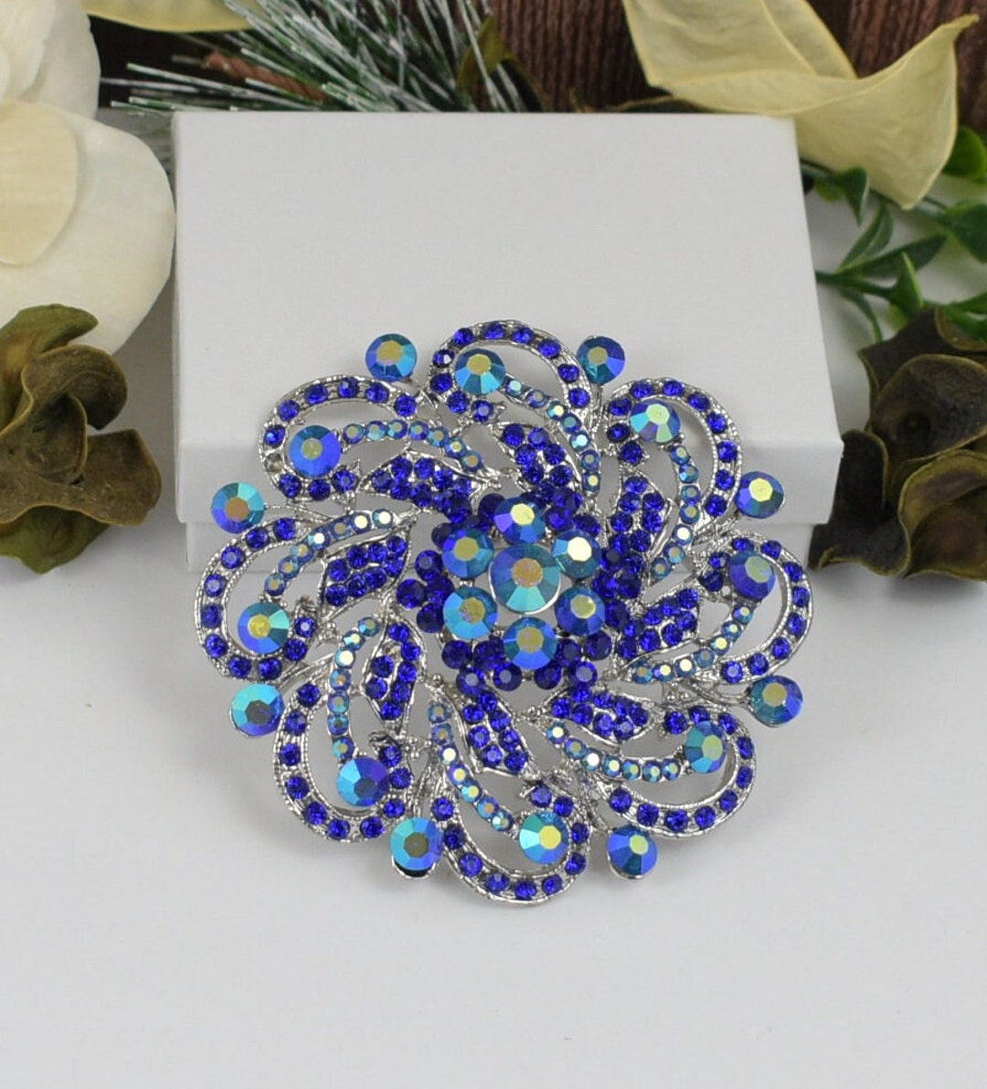 Royal Blue Rhinestone Brooch, Sash Brooch, Bridal Brooch, Bouquet ...