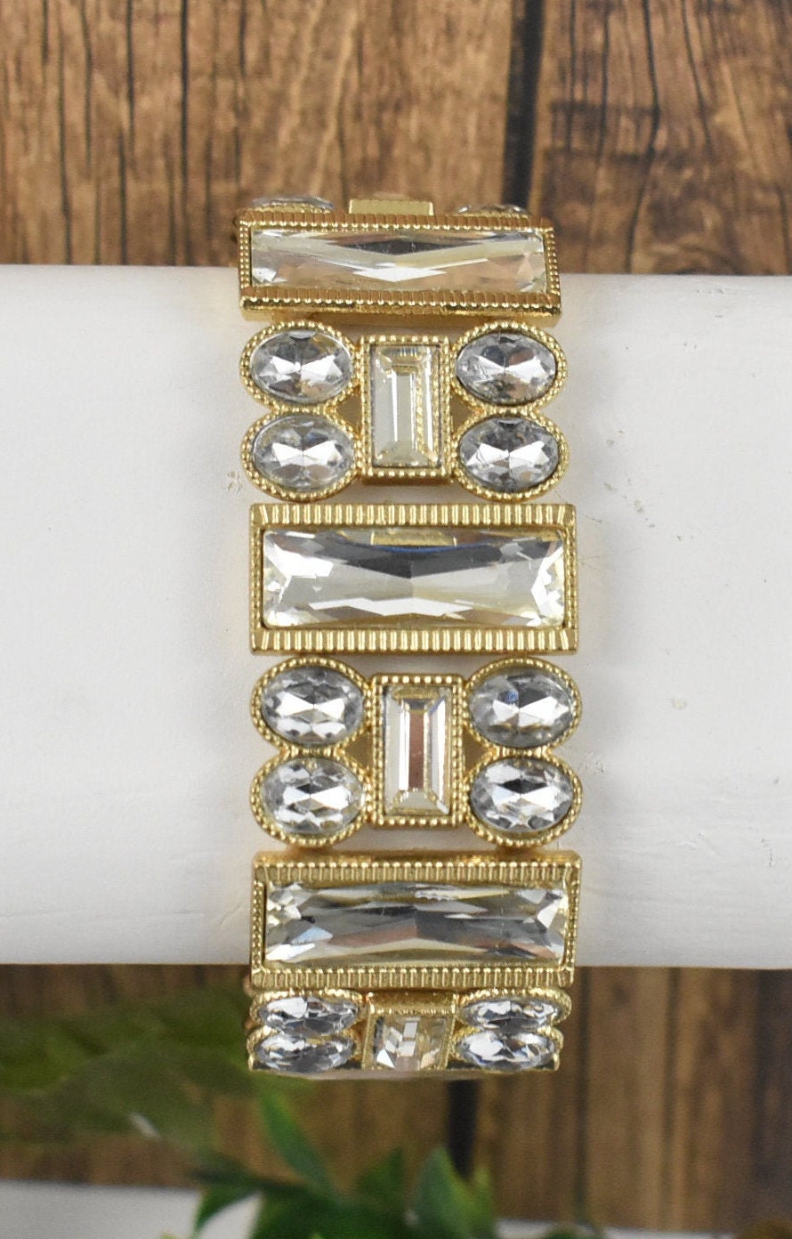 Rhinestone bridal bracelet Large clear crystal bracelet Wide | Etsy