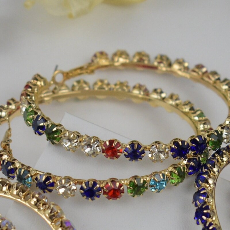 Rhinestone Hoops - Etsy