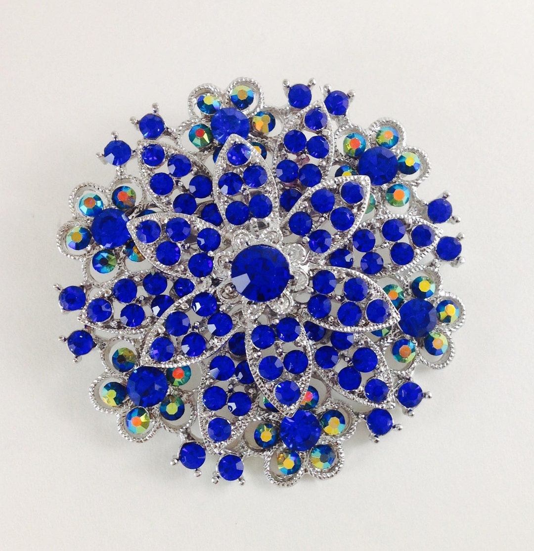 Rhinestone Brooch,blue Brooches,royal Blue Wedding Brooches, Rhinestone ...
