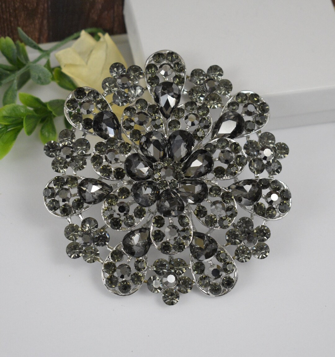 Extra Large Metallic Black Rhinestone/silver Base Brooches for Bouquet ...