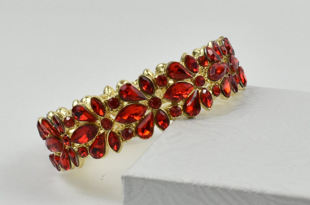 Red Rhinestone Bracelet, Red Bracelet, Red Crystal Bracelet, Red ...