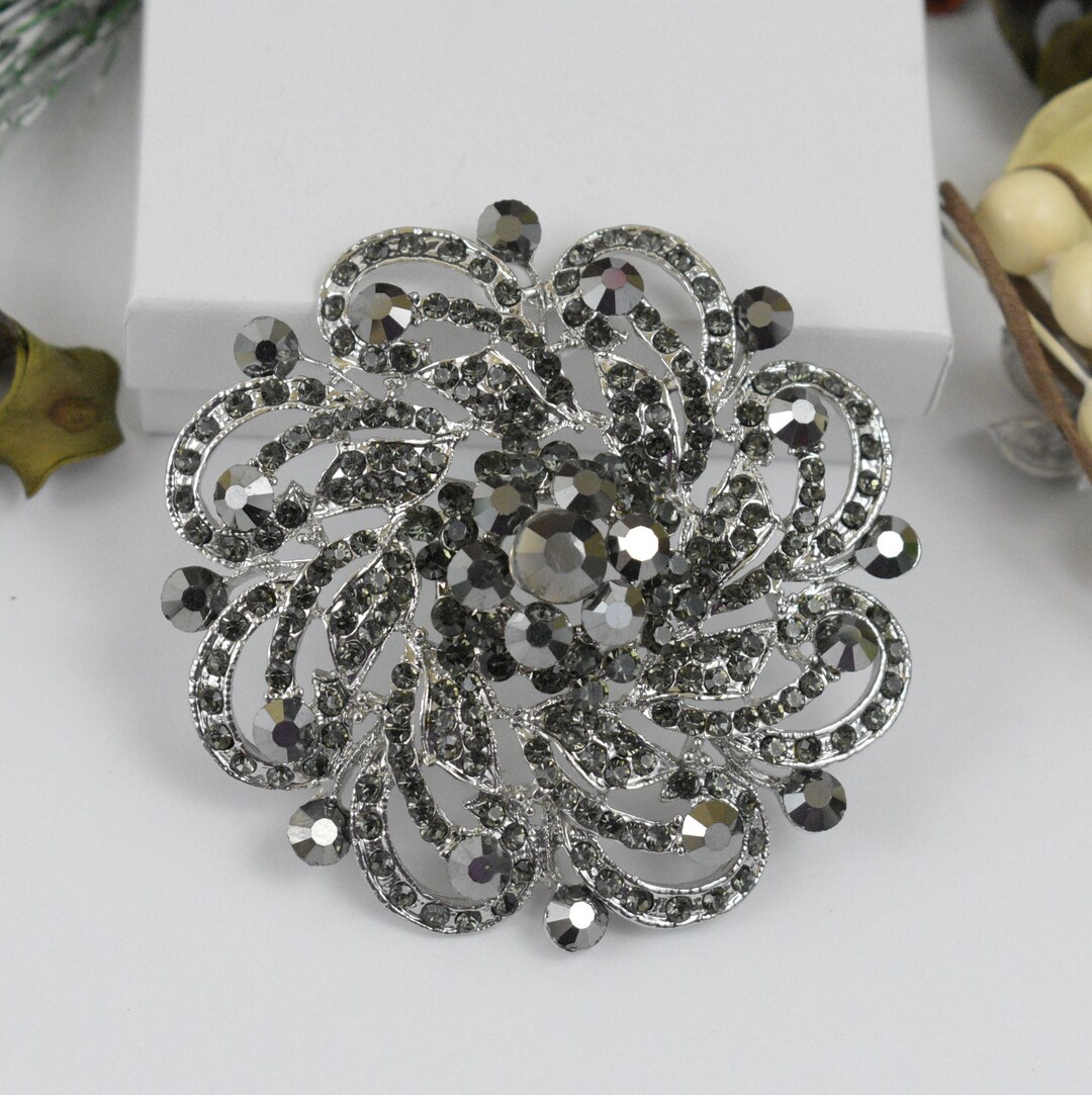 Metallic Gray/silver Crystal Brooch, Color Rhinestone Brooches for ...
