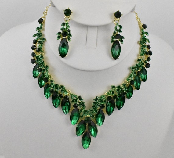 Emerald Green Rhinestone Necklace Green Statement Necklace - Etsy