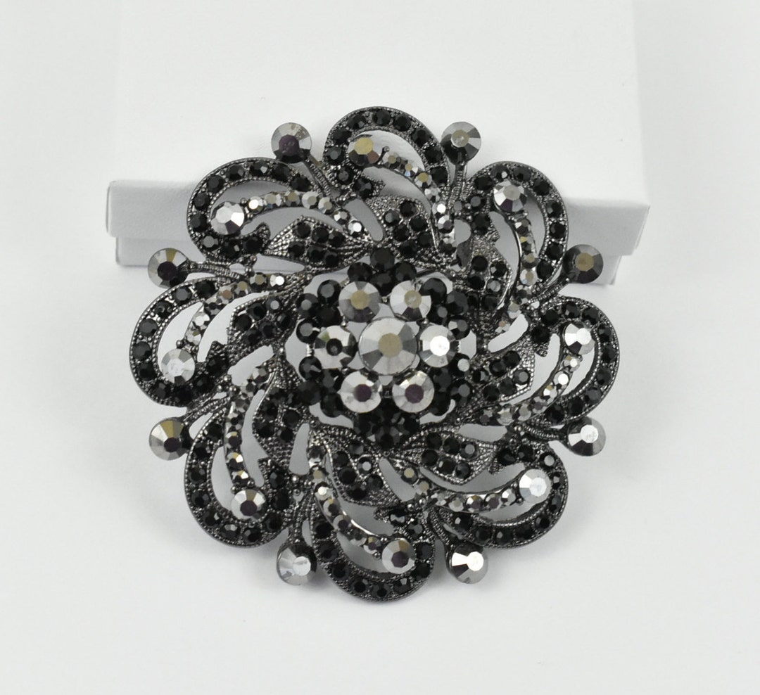 Crystal Brooch, Metallic Black Color Rhinestone Brooches for Bouquet ...