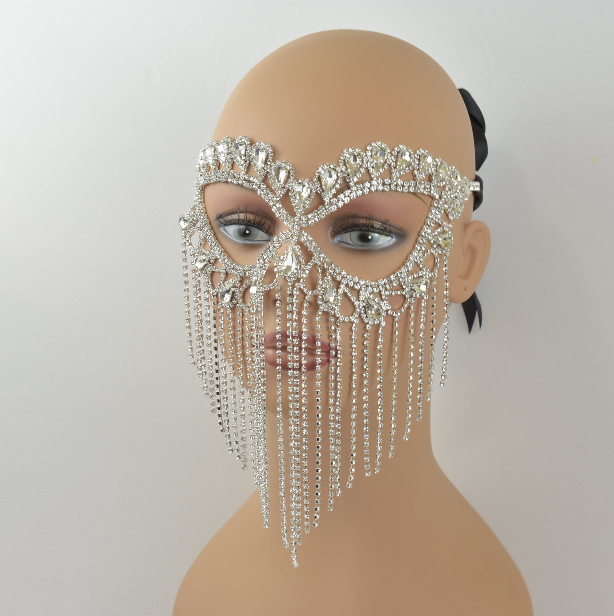 Silver Base Clear Rhinestone Metal Masquerade Mask Mardi Gras - Etsy