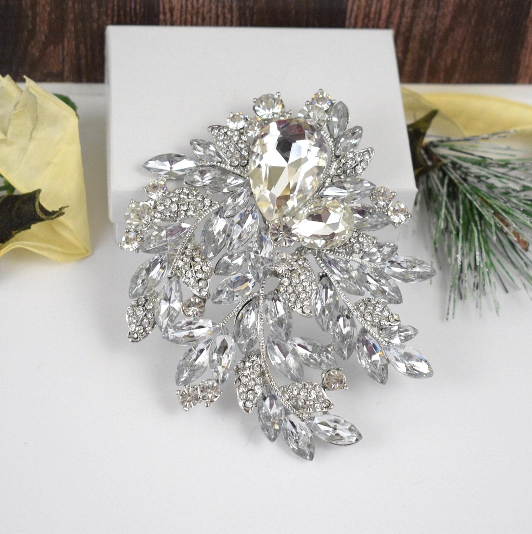 Extra Large Sparkly Crystal Rhinestone Brooch Pin - Crystal Wedding ...