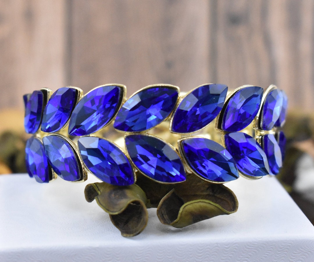 Royal Blue/gold Bracelet, Royal Blue Prom Bracelet, Royal Blue Crystal ...