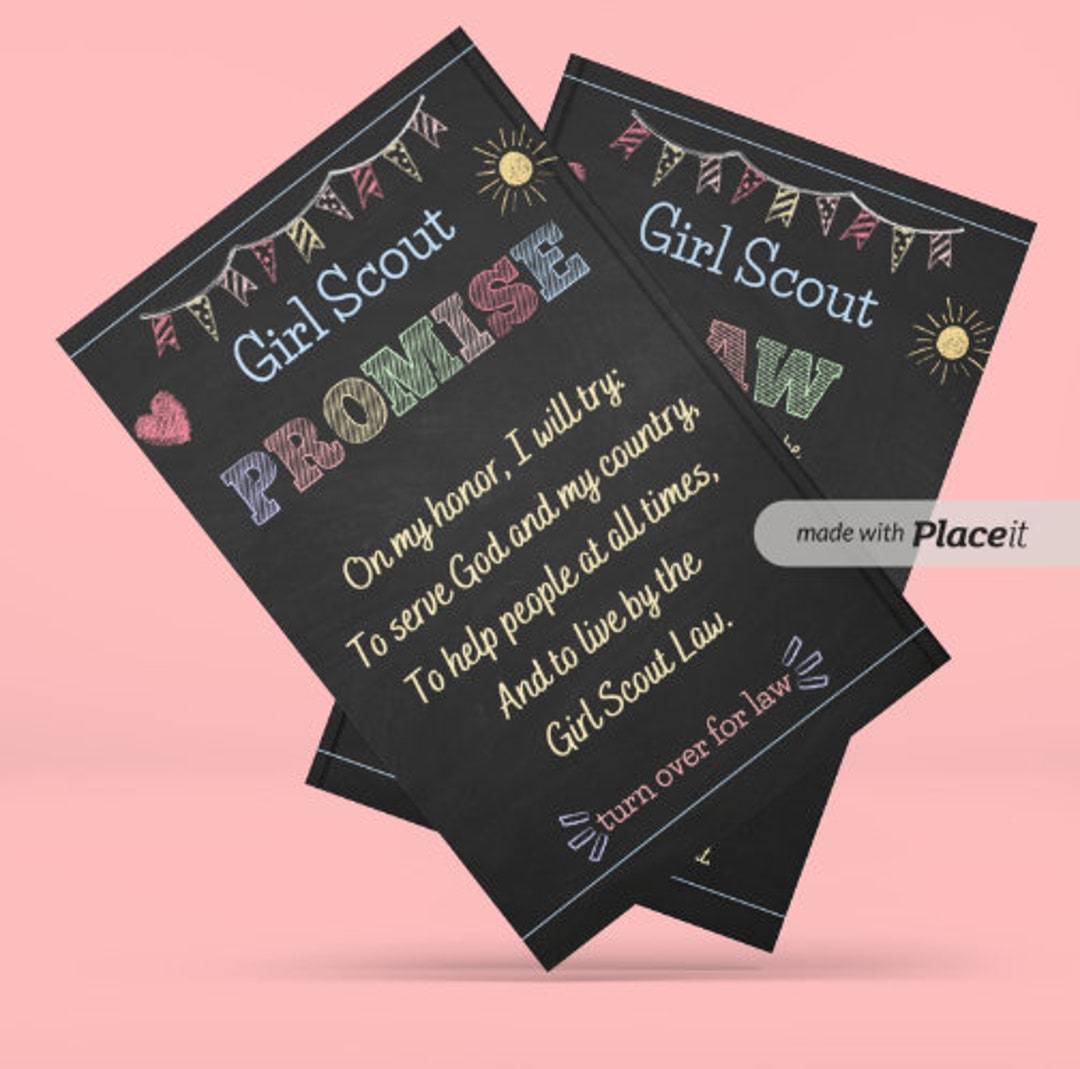 Girl Scout Promise and Law Chalkboard Style Printable - Digital ...