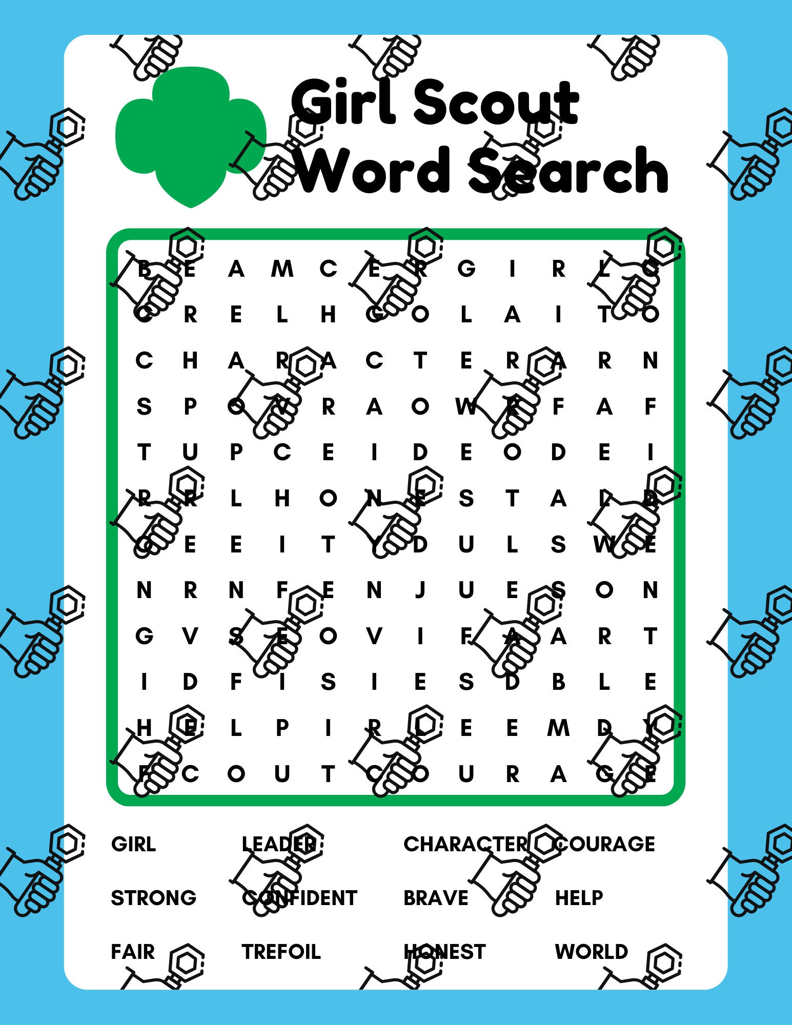 Girl Scout Word Search - Digital Download - Trefoil - Etsy