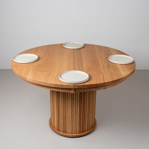 Custom Oak Dining Table, Round Extending Table on Fluted Pedestal Base ...