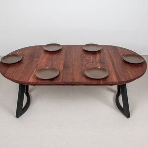Round Expandable Dining Table, Spiced Walnut Table Top on Black Maple ...