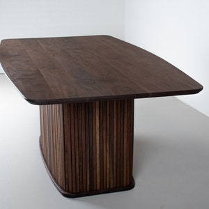Walnut Dining Table, Fluted Pedestal Base, Squoval Top - Etsy
