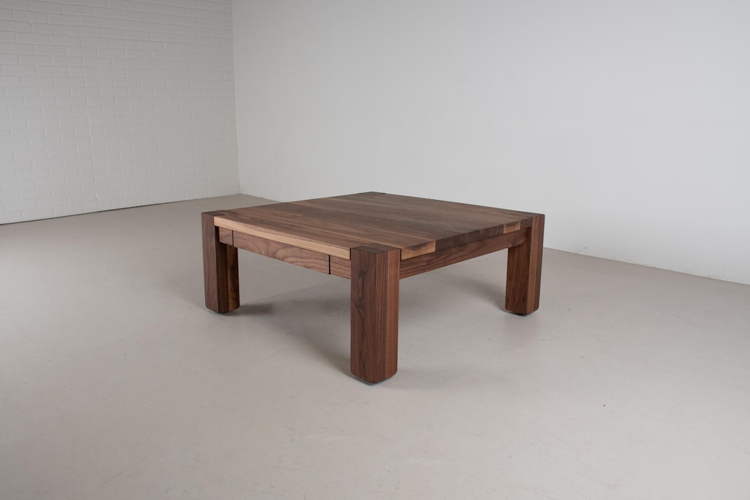 Wooden Coffee Table With Drawers, Square Walnut Coffee Table, Modern ...