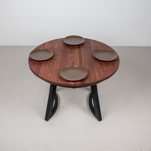 Round Expandable Dining Table, Spiced Walnut Table Top on Black Maple ...