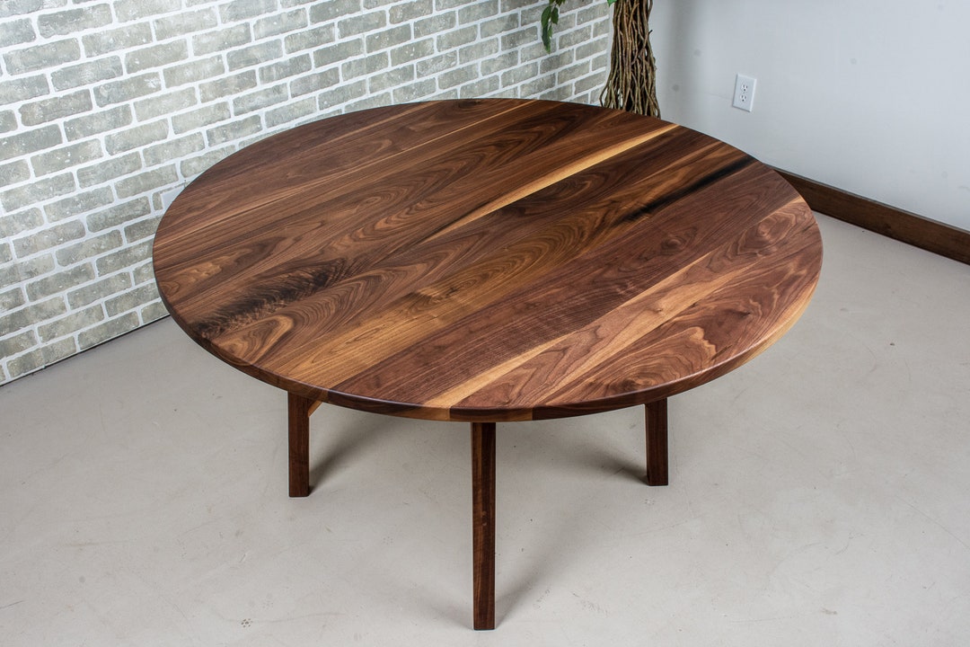 Round Walnut Table on Unique Wood Base, Hardwood Circle Dining Table ...
