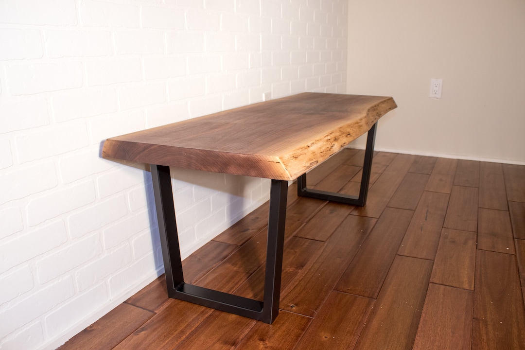 Live Edge Bench on Steel Legs, Farmhouse Entryway Bench, Hallway Bench ...