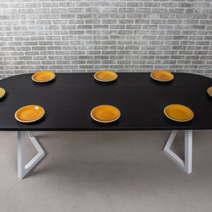 Black Oval Dining Table, Racetrack Oval Table Top in Oak Wood on White ...