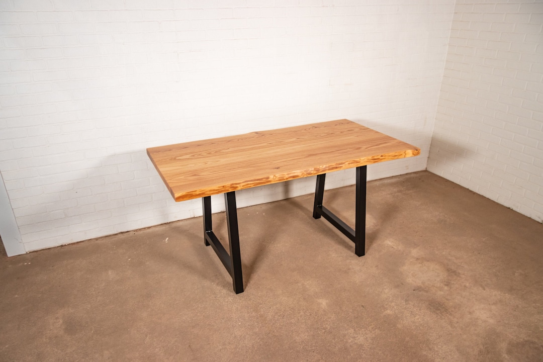Live Edge Table Top on Steel A Frame Legs, Wood Kitchen Table, Light ...