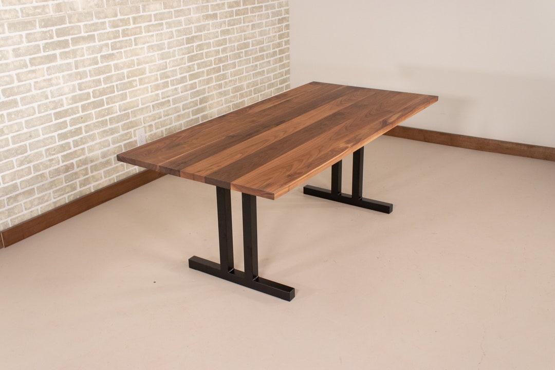 Modern Kitchen Table, Walnut Table Top on Steel Tuttle Base, Classic ...