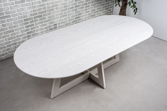 White Wood Table Large Oval Dining Table White Ash Dining Table on Pedestal Base Modern Whitewash Dining Table White Oval Table in Ash Etsy