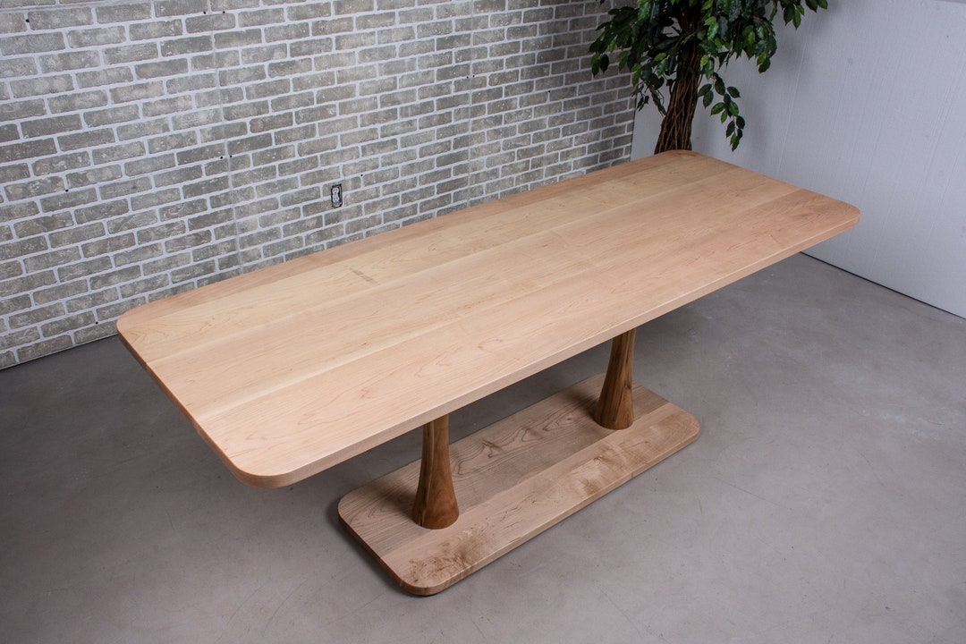 Long Dining Room Table, Rectangle Pedestal Dining Table, Narrow Wood ...