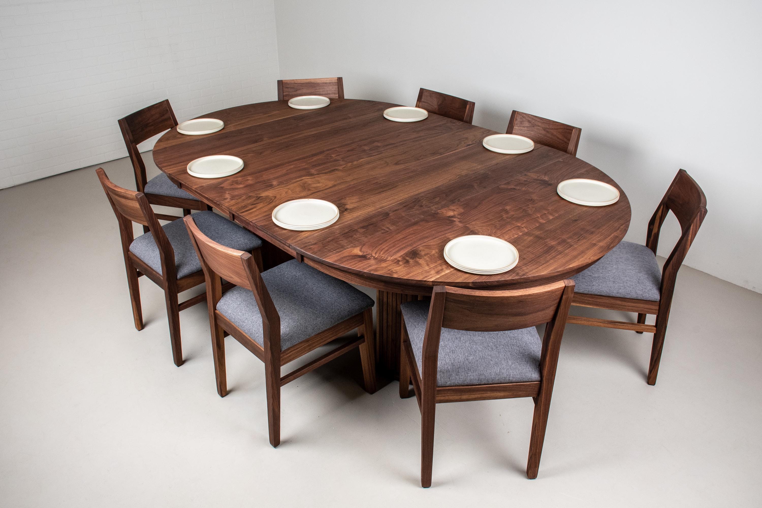Expandable Walnut Round Dining Table, Pedestal Base, With Leaf - Etsy